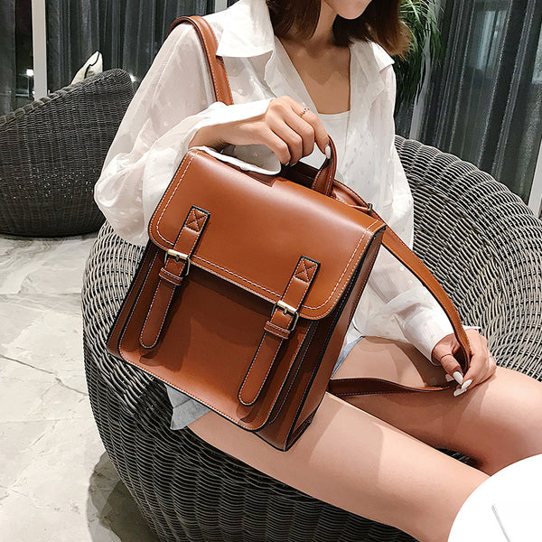 Convertible All-Seasons Vegan Leather Flap-Over Backpack Shoulder Bag ...